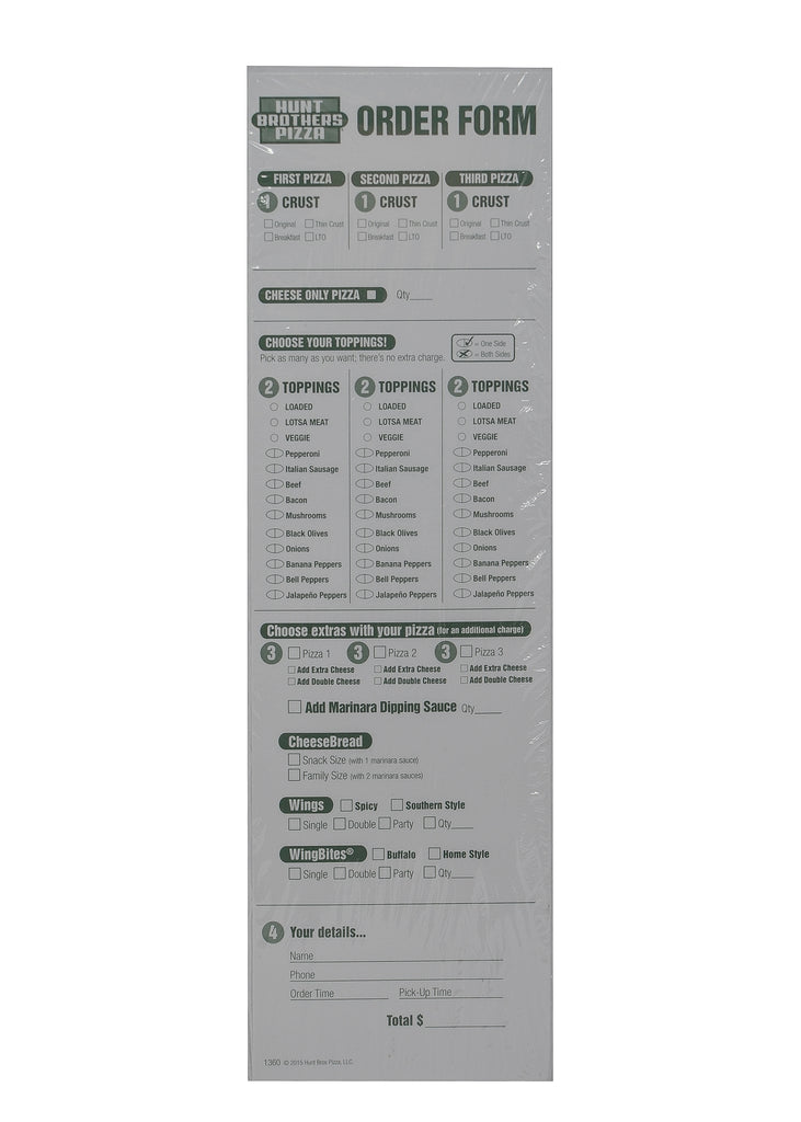 Order Pads 5/packs of 50 forms (1353) – Hunt Brothers Pizza, LLC